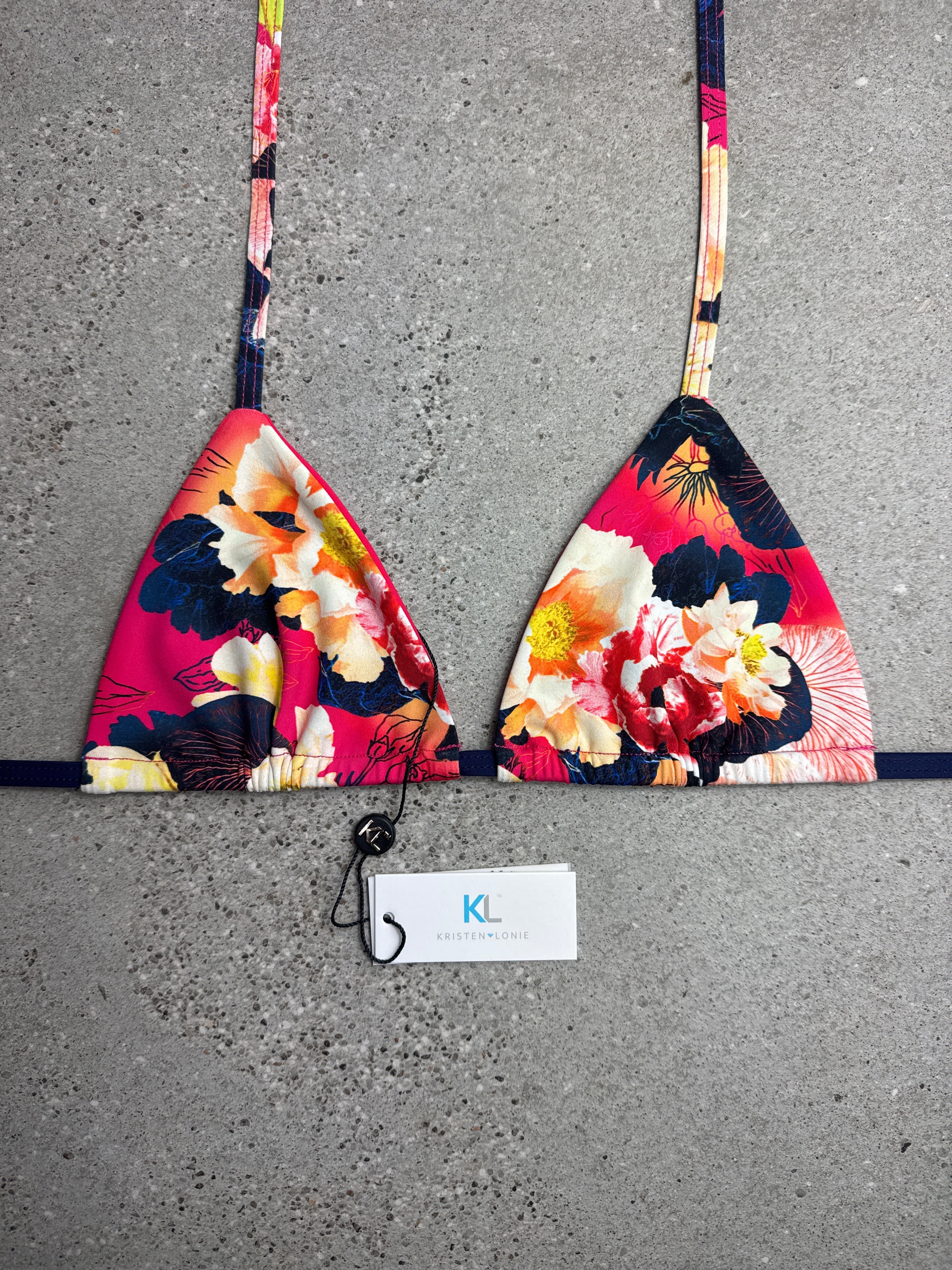 Summer Bliss Floral Bikini Top (w/Navy back strap) – Kristen Lonie Swimwear